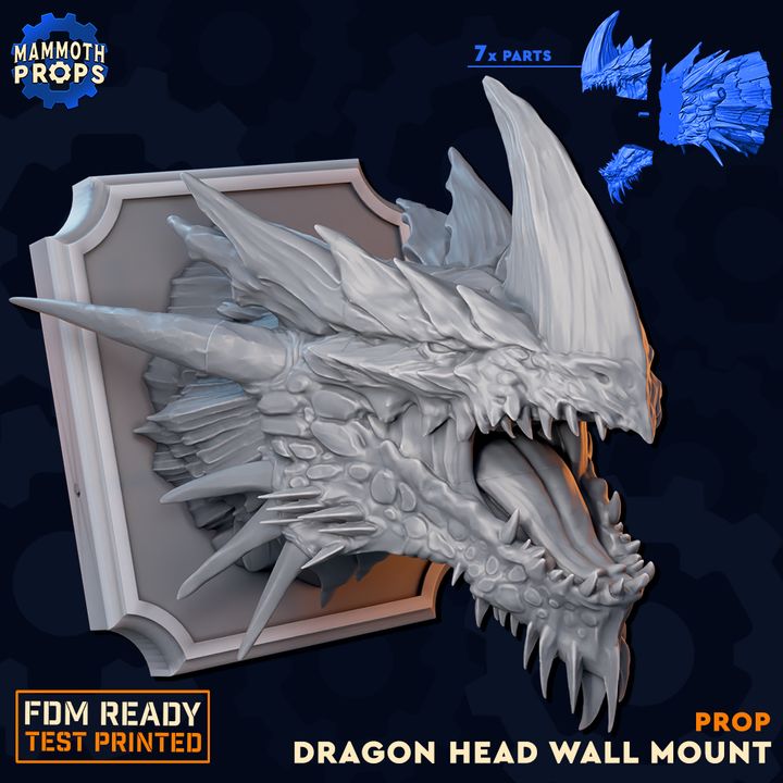 3D Printable Dragon Head Display Trophy Wall Mount by Mammoth Props