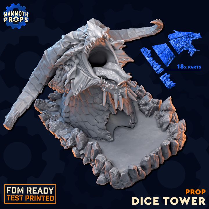3D Printable Dragon Head Dice Tower by Mammoth Props
