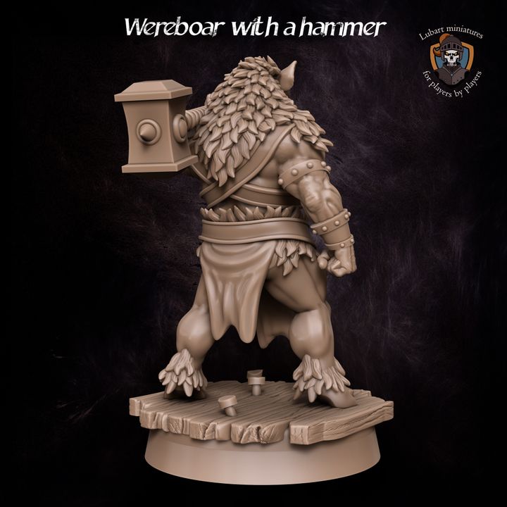 3D Printable Wereboar with a hammer by Lubart Miniatures