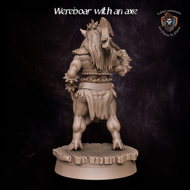 3D Printable Wereboar with an axe by Lubart Miniatures
