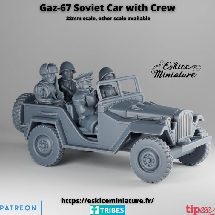3D Printable GAZ-67 soviet car with crew - 28mm by Eskice Miniature - Aron