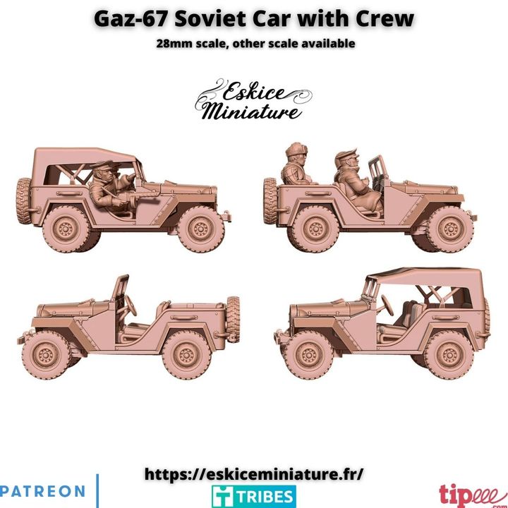 3D Printable GAZ-67 soviet car with crew - 28mm by Eskice Miniature - Aron