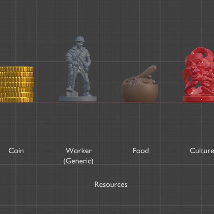 3D Printable Tapestry Resource Tokens by Andy at MeepleForge