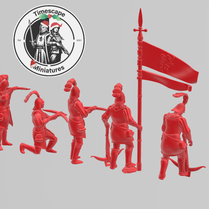 3D Printable Medieval lion crossbowmen with bannerman by Timescape ...