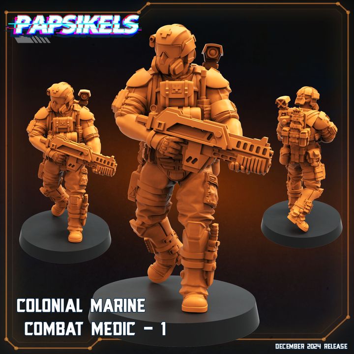 3D Printable COLONIAL MARINE COMBAT MEDIC KILL TEAM by PAPSIKELS MINIATURES