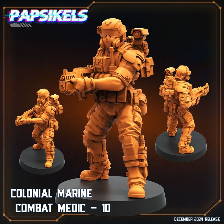 3D Printable COLONIAL MARINE COMBAT MEDIC KILL TEAM by PAPSIKELS MINIATURES