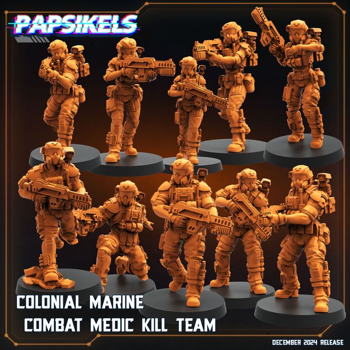3D Printable COLONIAL MARINE COMBAT MEDIC KILL TEAM by PAPSIKELS MINIATURES