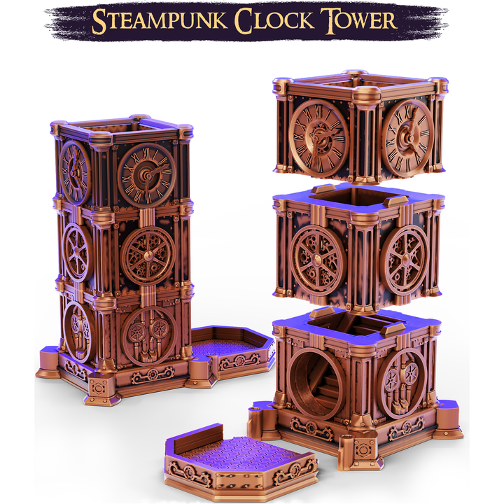 3D Printable Steampunk Clock Dice Tower by Mystic Makers Miniatures