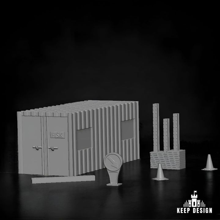 3D Printable Construction Site - 6 Pcs. Container + signs by Keep Design