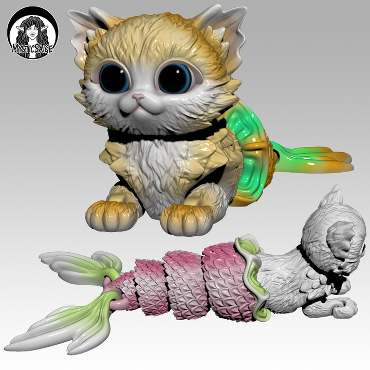 3D Printable MerCat - Mermaid Cat by MysticSaige