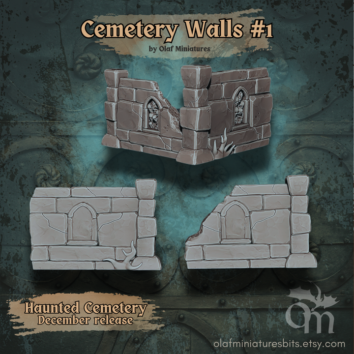 3D Printable Cemetery Walls #1 by Olaf Miniatures Bits