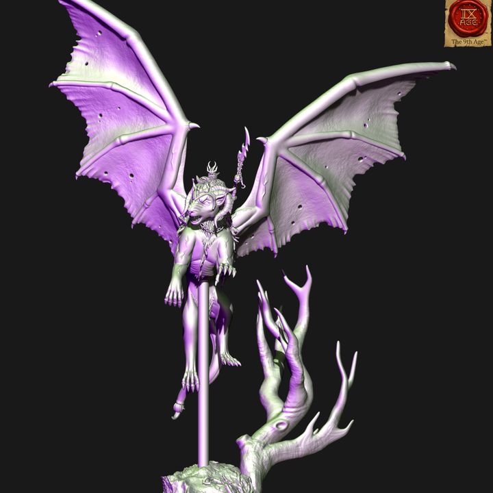 3D Printable Dark elves Beastmaster on Manticore by HoloMiniatures