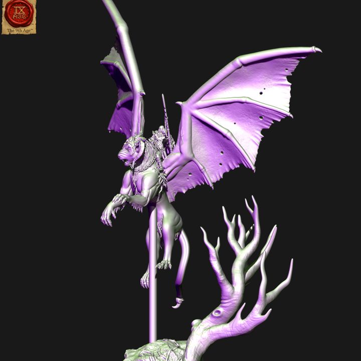 3D Printable Dark elves Beastmaster on Manticore by HoloMiniatures