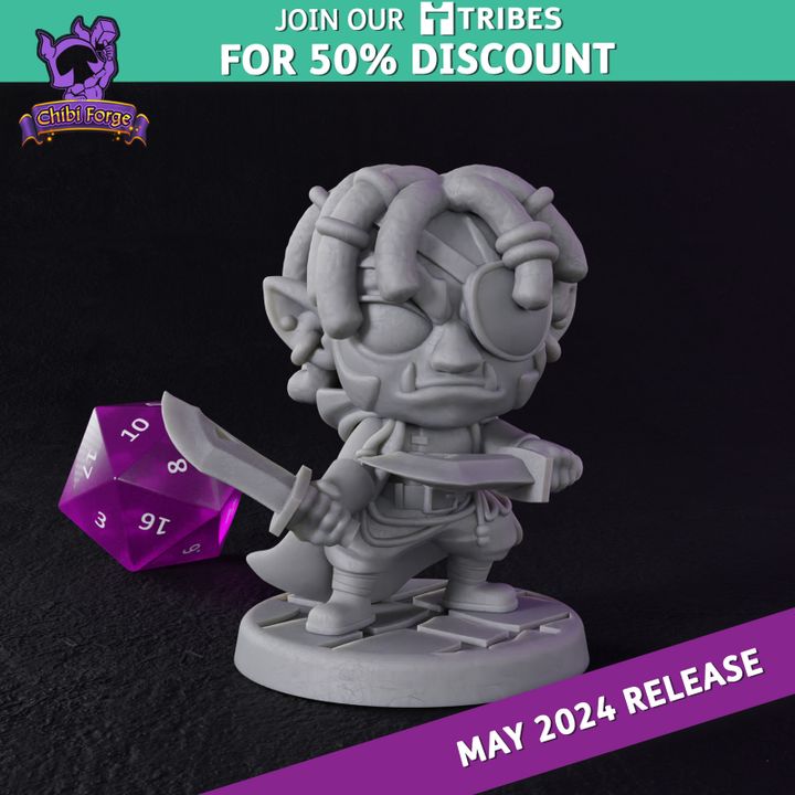 3D Printable Male Half-Orc Rogue - Chibi Forge by Titan Forge Miniatures