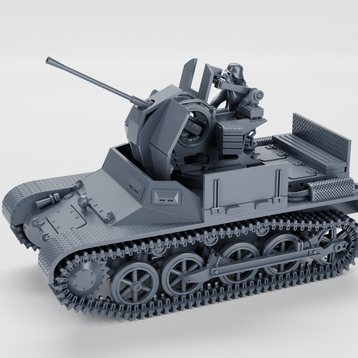 3D Printable Flakpanzer I - 2cm Flak 38 (Sf.) auf Panzer I Ausf.A+Gunner (Germany, WW2) by Wargame3d