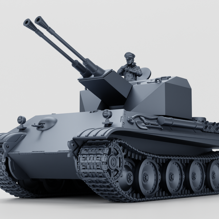 3D Printable Flakpanzer V "Coelian" + 3 Tankmen (Germany, WW2) by Wargame3d