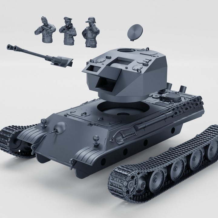 3D Printable Flakpanzer V "Coelian" + 3 Tankmen (Germany, WW2) by Wargame3d