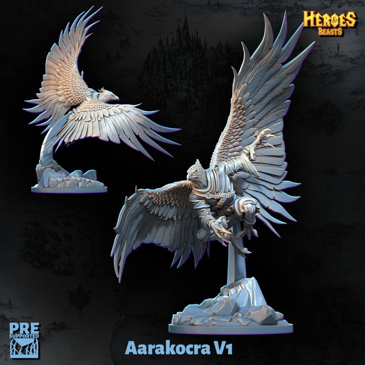 3D Printable Aarakocra V1 by Heroes and Beasts