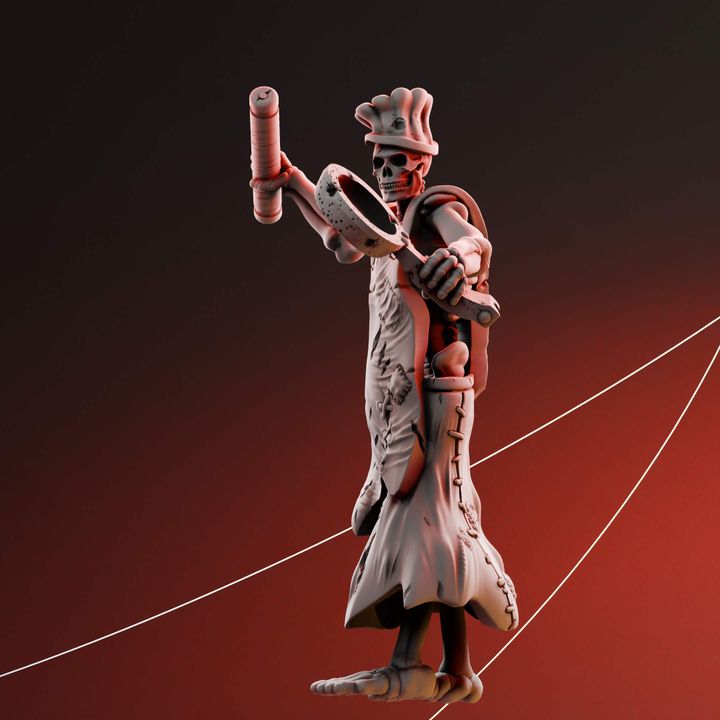 3D Printable Skeleton Chef - A Free fantasy miniature for D&D by Lex Addams