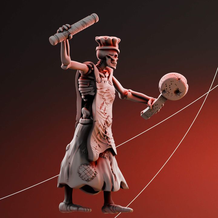 3D Printable Skeleton Chef - A Free fantasy miniature for D&D by Lex Addams