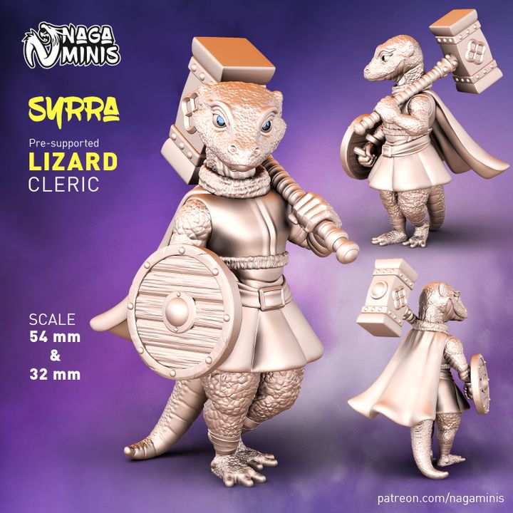 3D Printable (Pre-supported) Lizard Folk Cleric by Naga Minis
