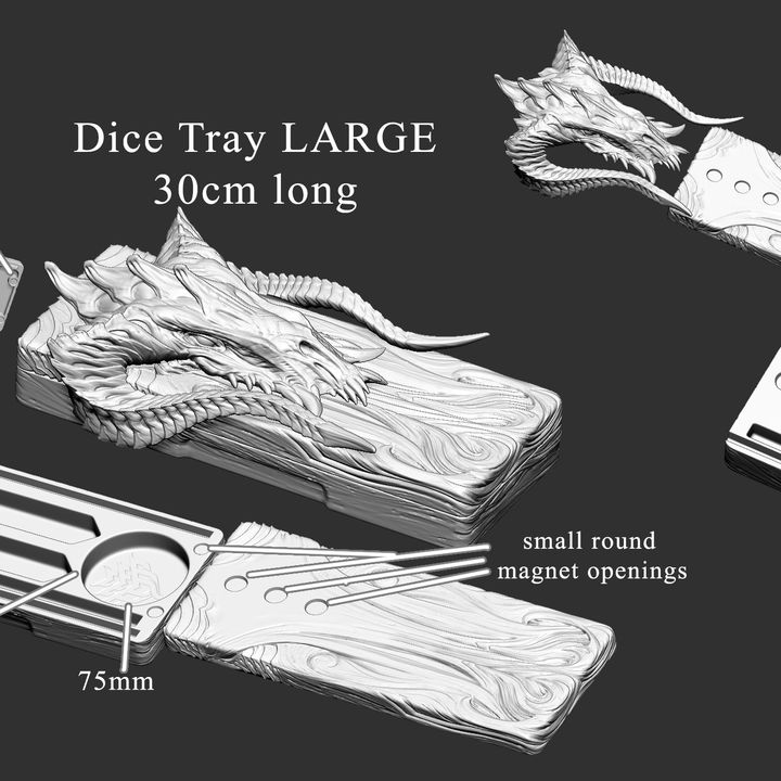3D Printable Dice Tray/ Vault (Black Dragon Cover) 18cm small by Mini ...