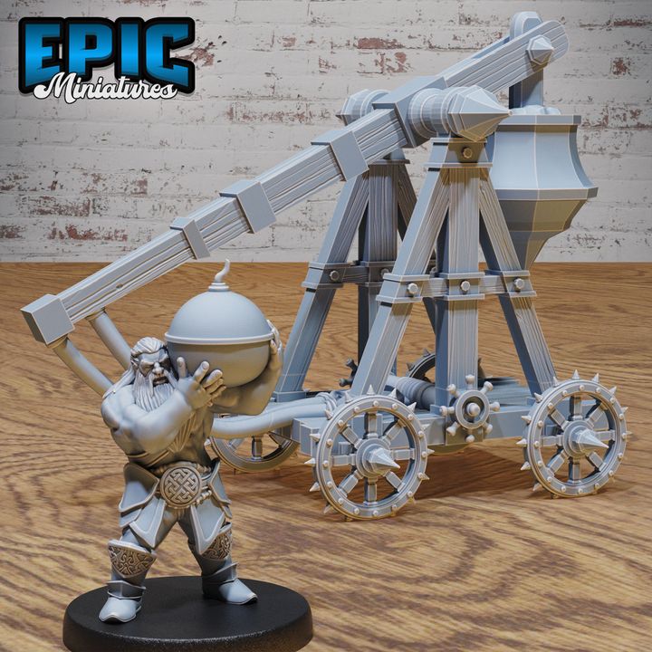 3D Printable Dwarf Army Trebuchet Set / Dwarfen Warrior / Siege Engine ...