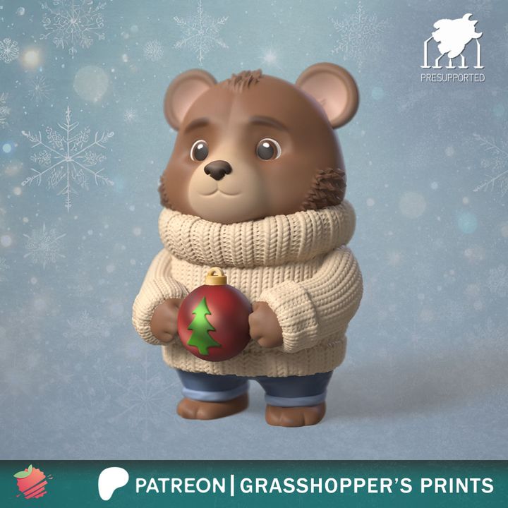 3D Printable Cozy Bear (Bear wearing sweater) by Grass Hopper