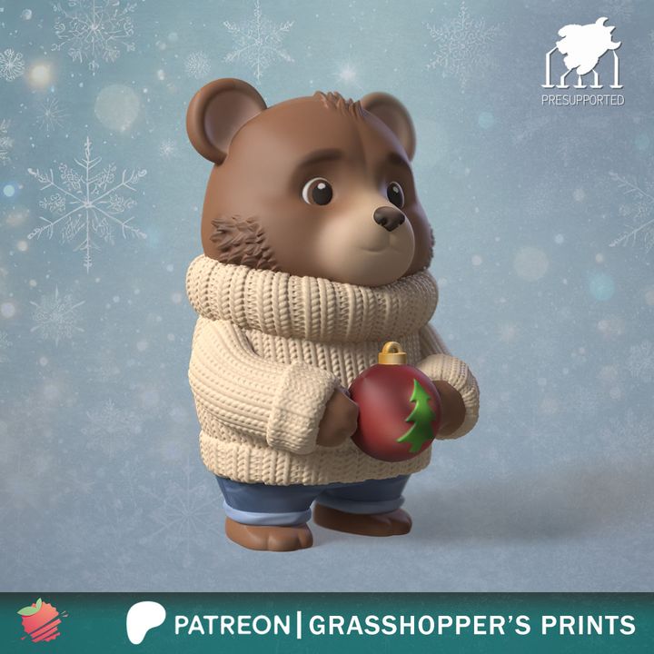 3D Printable Cozy Bear (Bear wearing sweater) by Grass Hopper