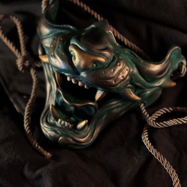 3D Printable Neko Hannya mempo Japanese mask by Golden Kaeru
