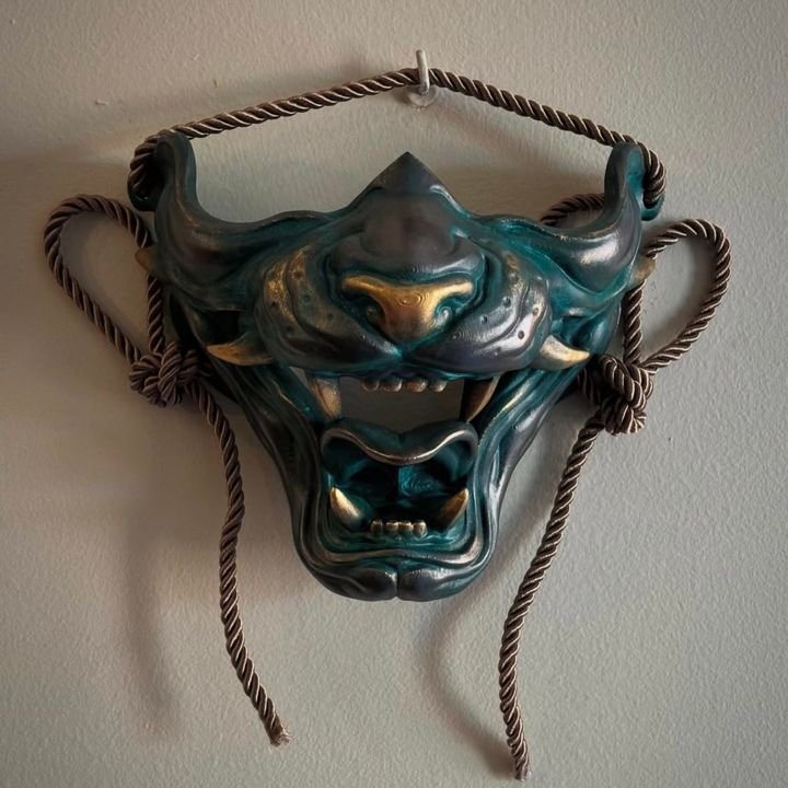3D Printable Neko Hannya mempo Japanese mask by Golden Kaeru