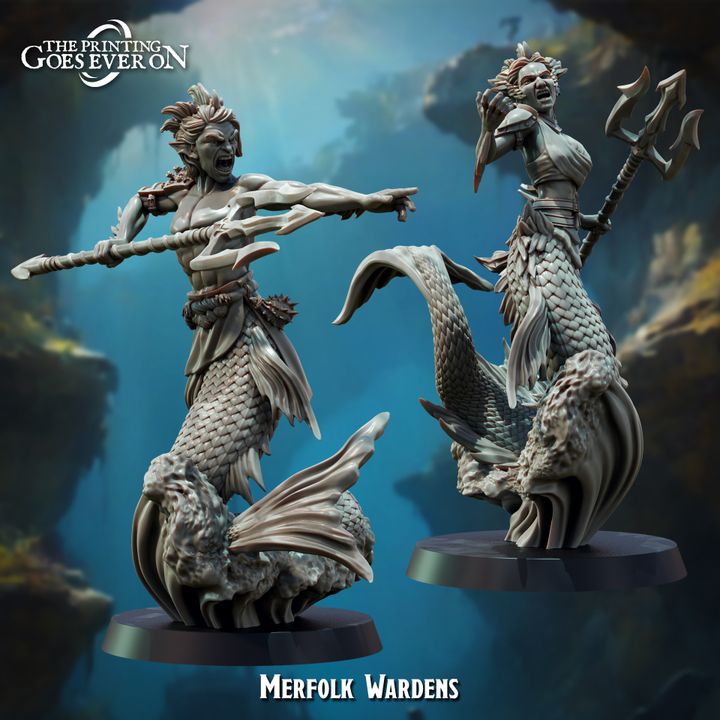 3D Printable Merfolk Wardens - Presupported by The Printing Goes Ever On