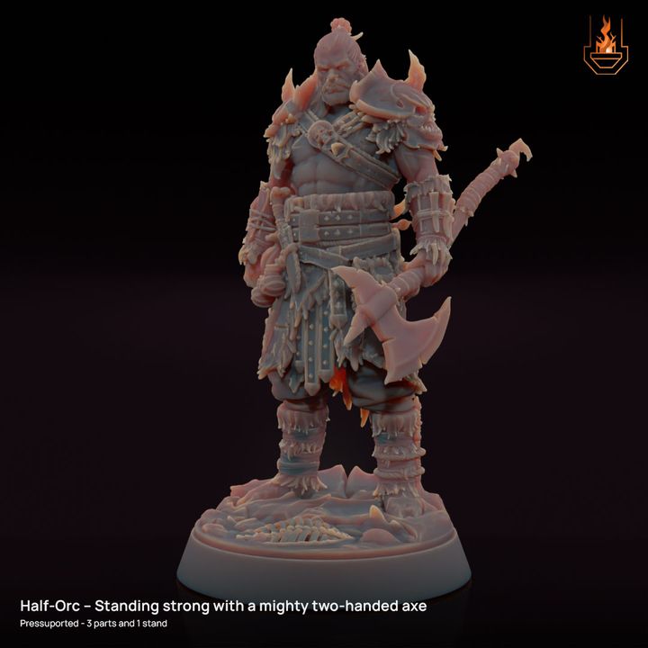 3D Printable Half-Orc Barbarian – Standing strong with a two-handed axe ...