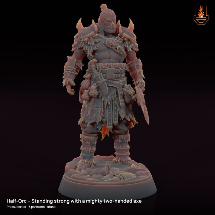 3D Printable Half-Orc Barbarian – Standing strong with a two-handed axe ...