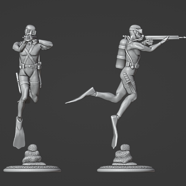 3D Printable Modern Scuba Diver with Harpoon Gun Miniature and Base by ...