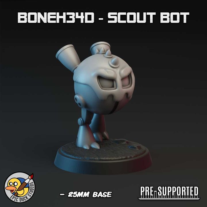3D Printable BONEH34D, the Grumpy Scout Bot by Mike "Epic Duck" Cousins