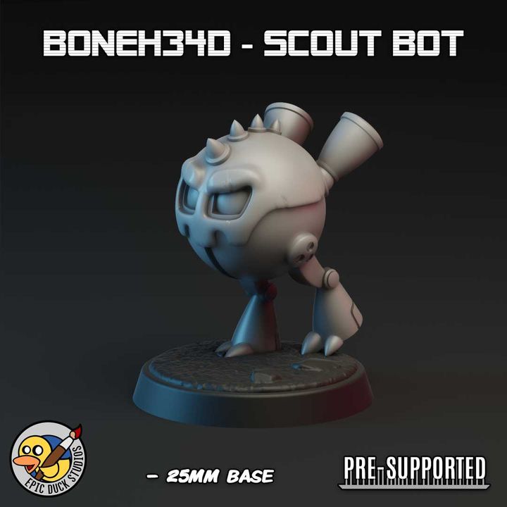 3D Printable BONEH34D, the Grumpy Scout Bot by Mike "Epic Duck" Cousins
