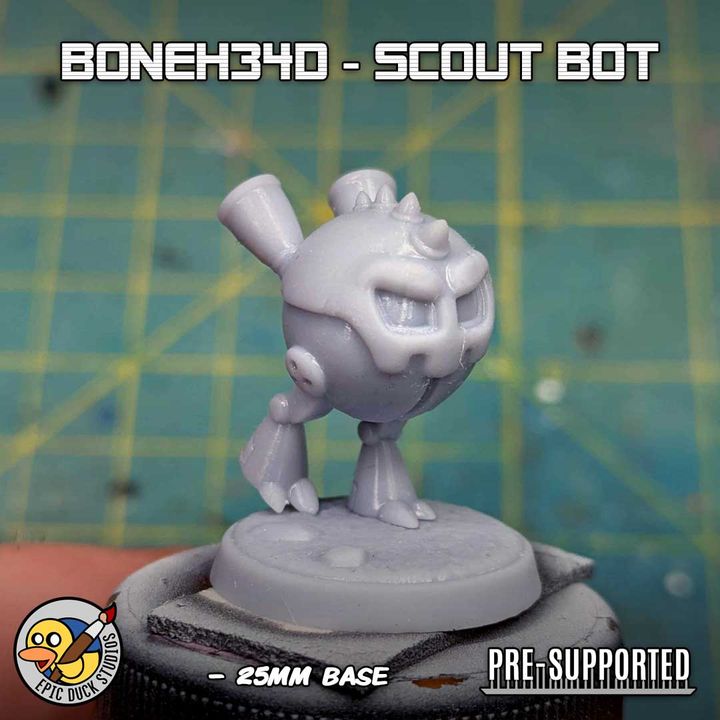 3D Printable BONEH34D, the Grumpy Scout Bot by Mike "Epic Duck" Cousins