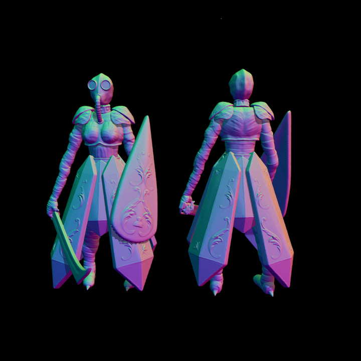 3D Printable Female Plague Knight with Sword & Shield ( Trench Crusade ...