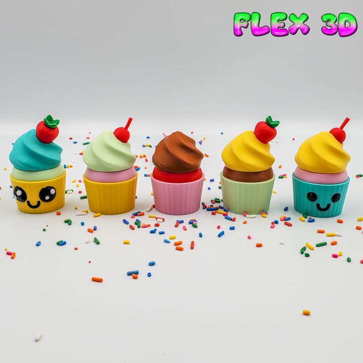 3D Printable Flex 3D Kawaii Cupcakes by Flex 3D