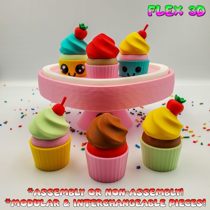 3D Printable Flex 3D Kawaii Cupcakes by Flex 3D