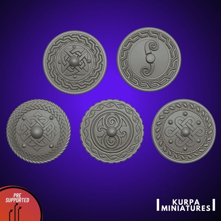 3D Printable Dwarf round shields by Kurpa Miniatures