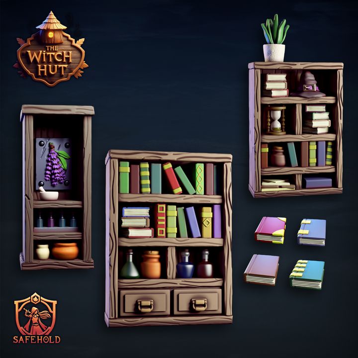 3D Printable The Witch Hut: Book Shelf Set by Safehold