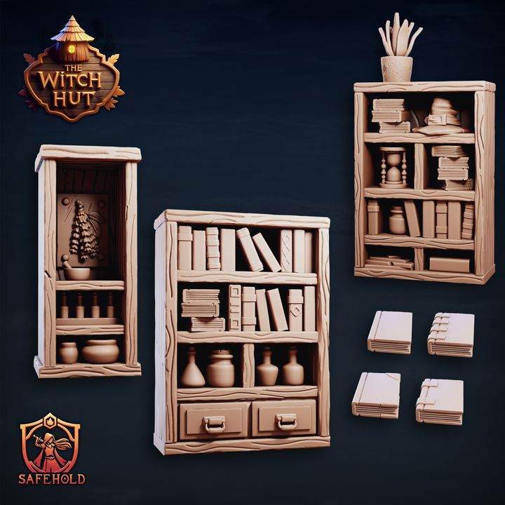 3D Printable The Witch Hut: Book Shelf Set by Safehold