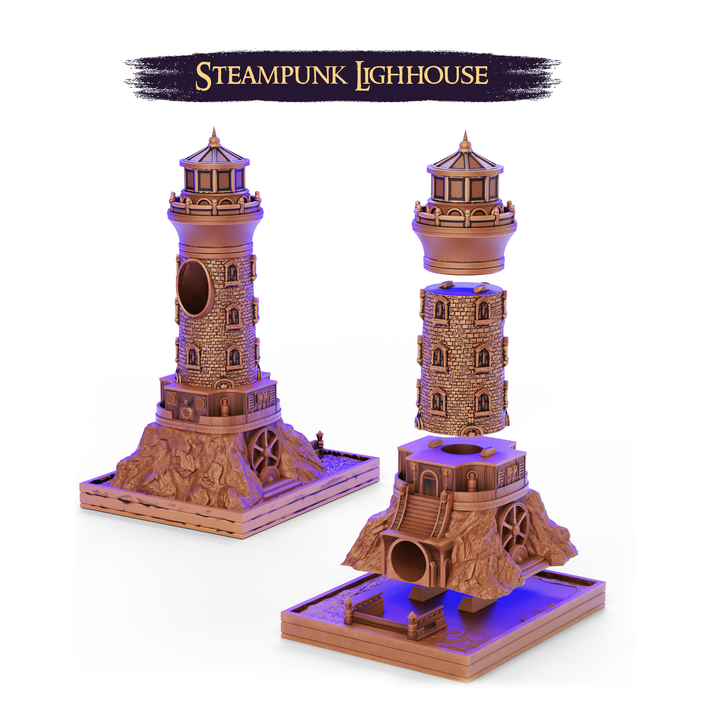 3D Printable Steampunk Lighthouse Dice Tower by Mystic Makers Miniatures