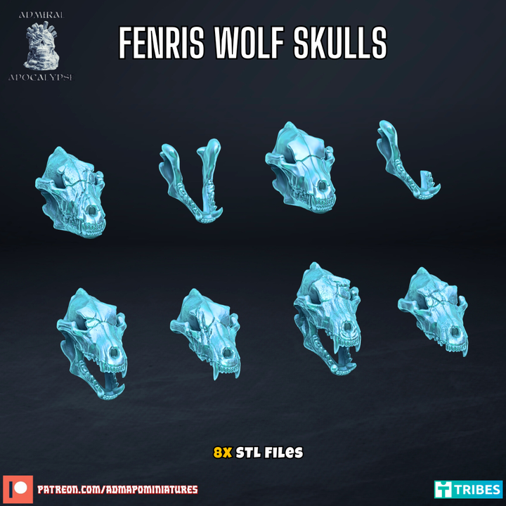 3D Printable Fenris Wolf Skulls (Pre-supported) by Admiral Apocalypse