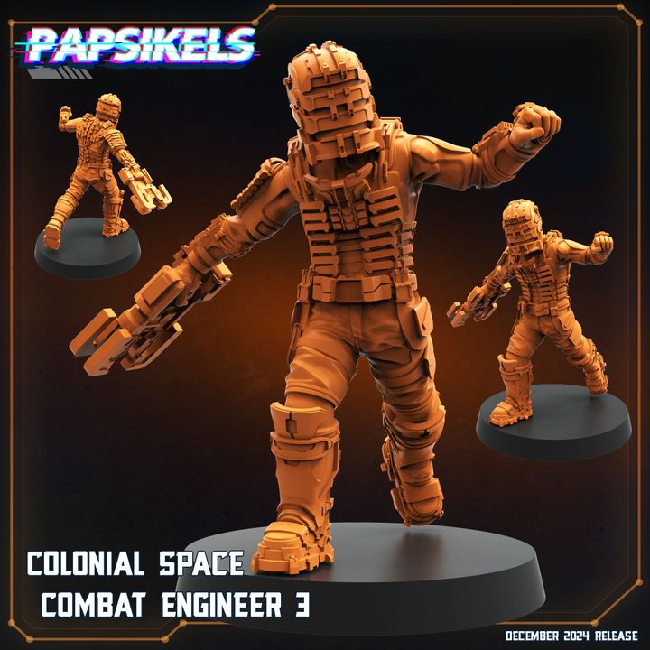 3D Printable COLONIAL SPACE COMBAT ENGINEER SET 1 by PAPSIKELS MINIATURES