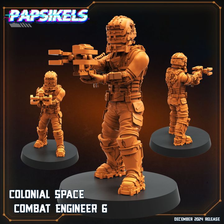 3D Printable COLONIAL SPACE COMBAT ENGINEER SET 1 by PAPSIKELS MINIATURES