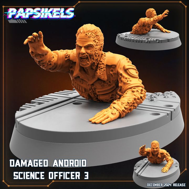 3D Printable DAMAGED ANDROID SCIENCE OFFICER by PAPSIKELS MINIATURES