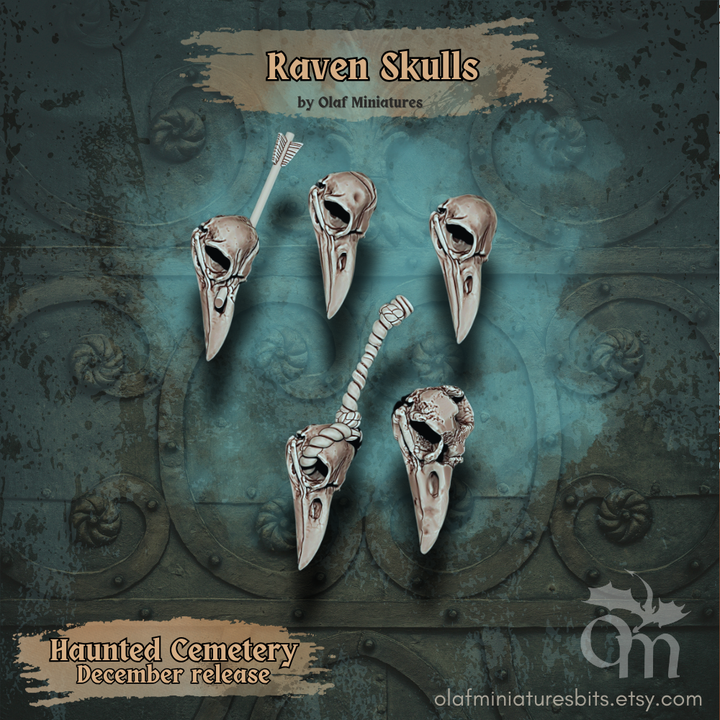 3D Printable Raven Skulls by Olaf Miniatures Bits